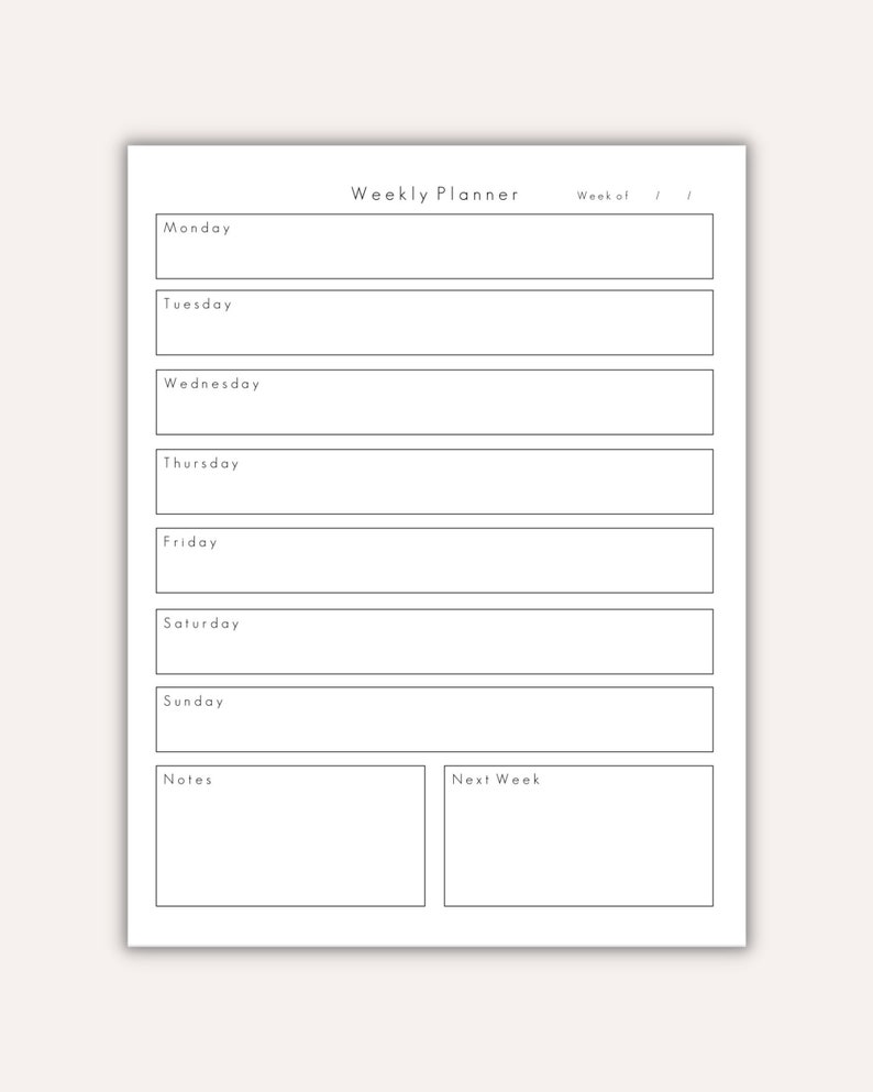 Minimalist Weekly Planner Printable Digital Download - Etsy