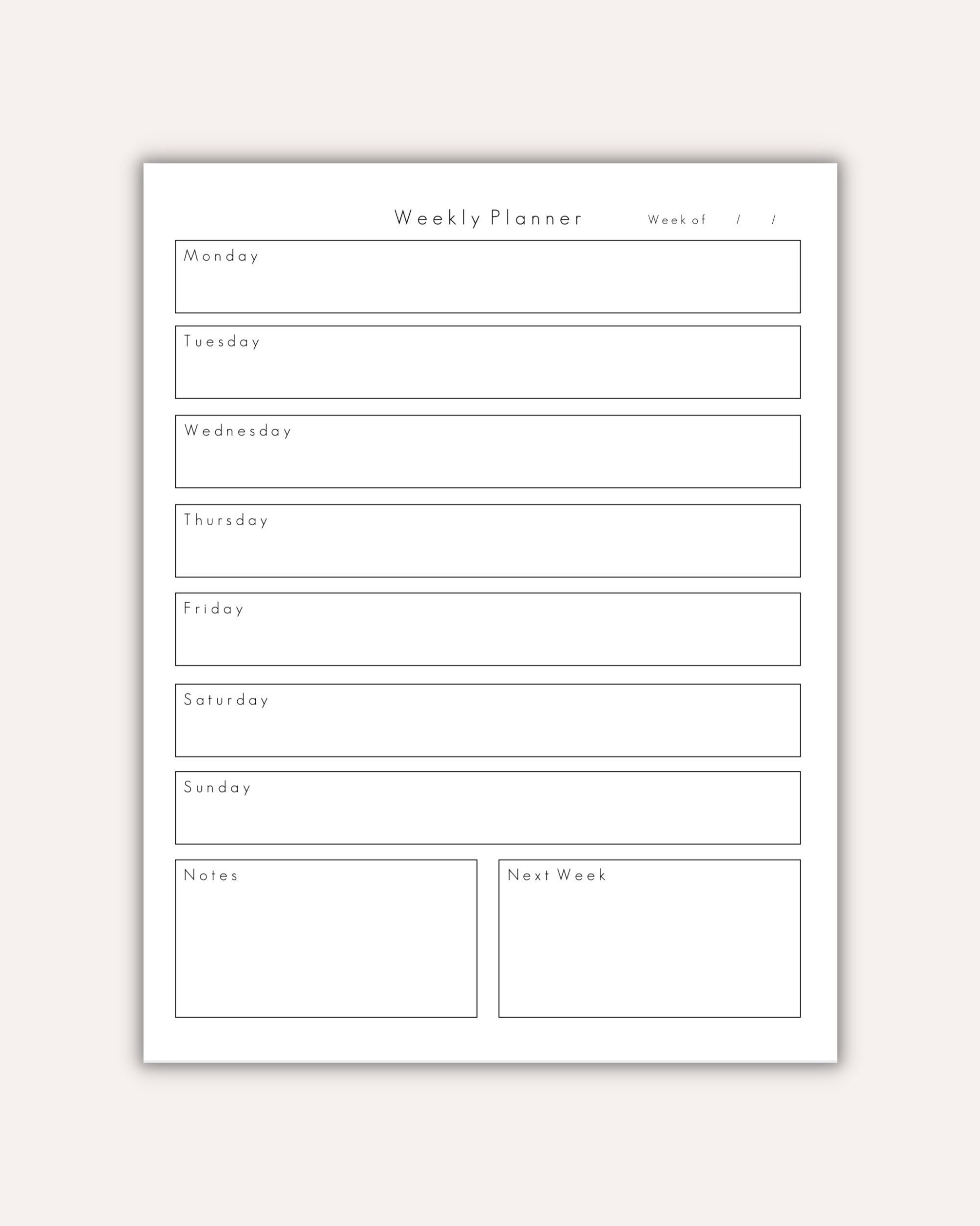 Minimalist Weekly Planner Printable Digital Download - Etsy