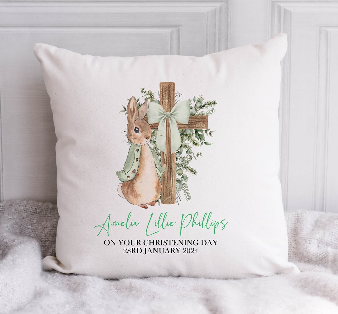 Personalisation Christening Cushion, Baptism Gift, Flopsy Rabbit Baby ...
