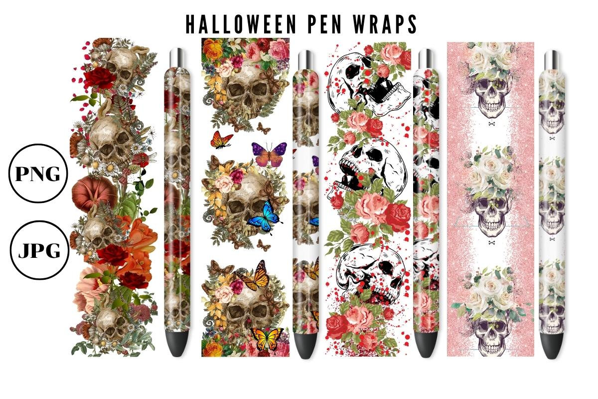 Halloween Flowers and Skulls,halloween Pen Wrap Template,pen Wraps ...
