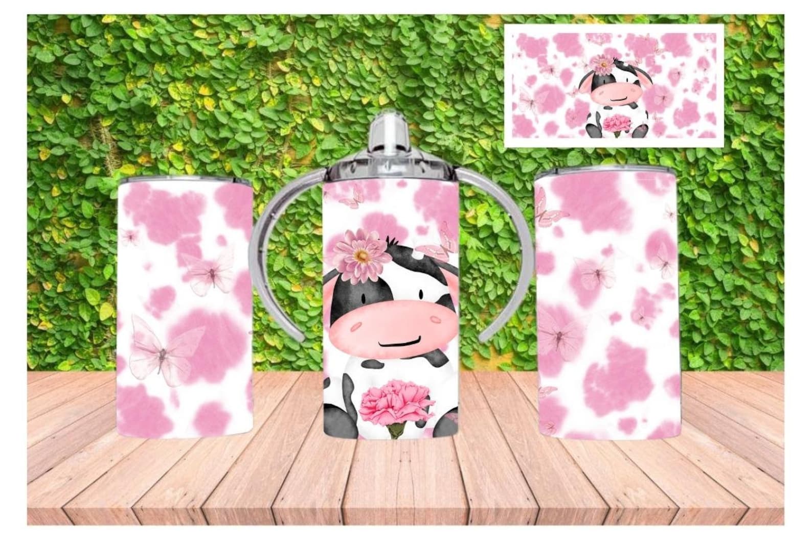12 Oz Baby Sippy Cup,pink Cow Pattern Straight Sippy Cup Sublimation ...