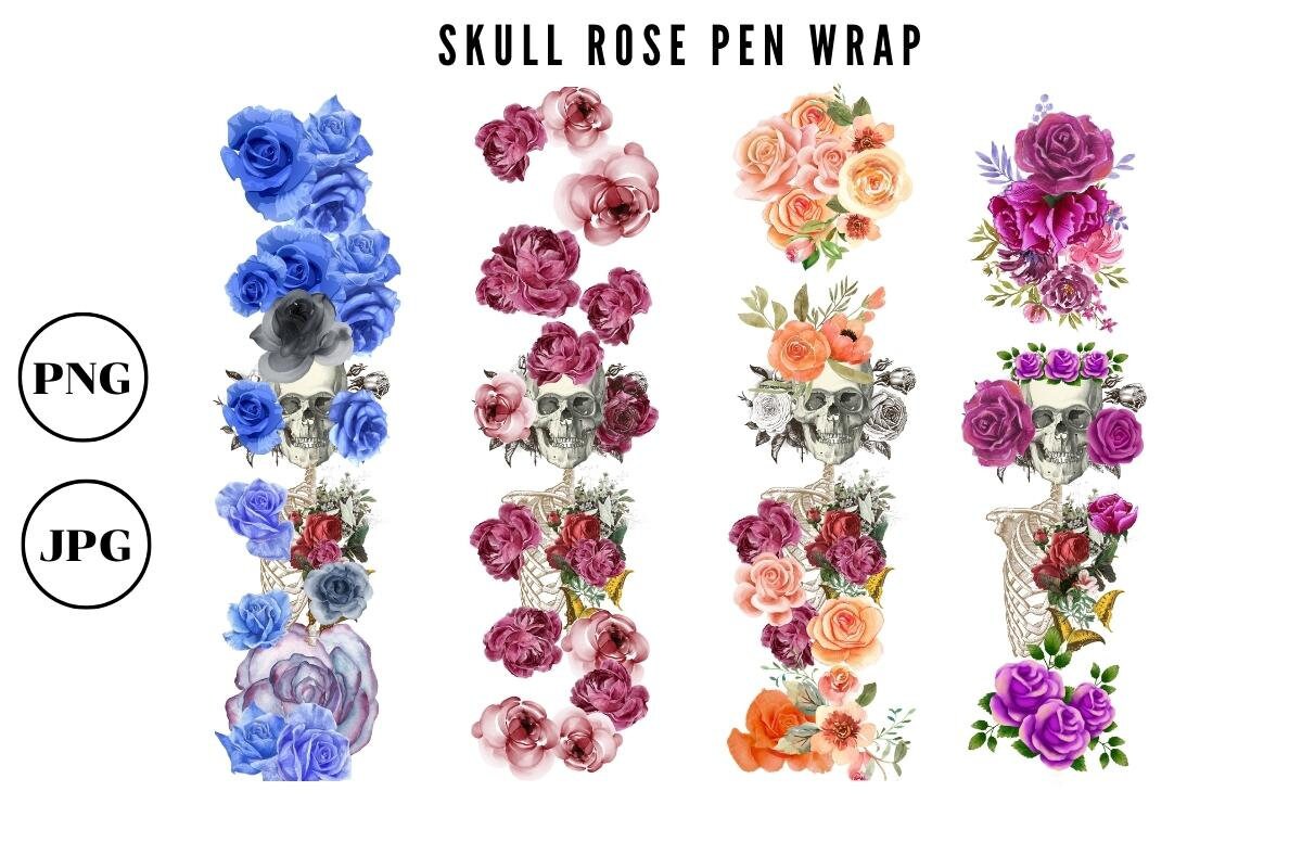 Skull Rose Pen Wrap Template Halloween,sublimation Pen Wraps Waterslide ...