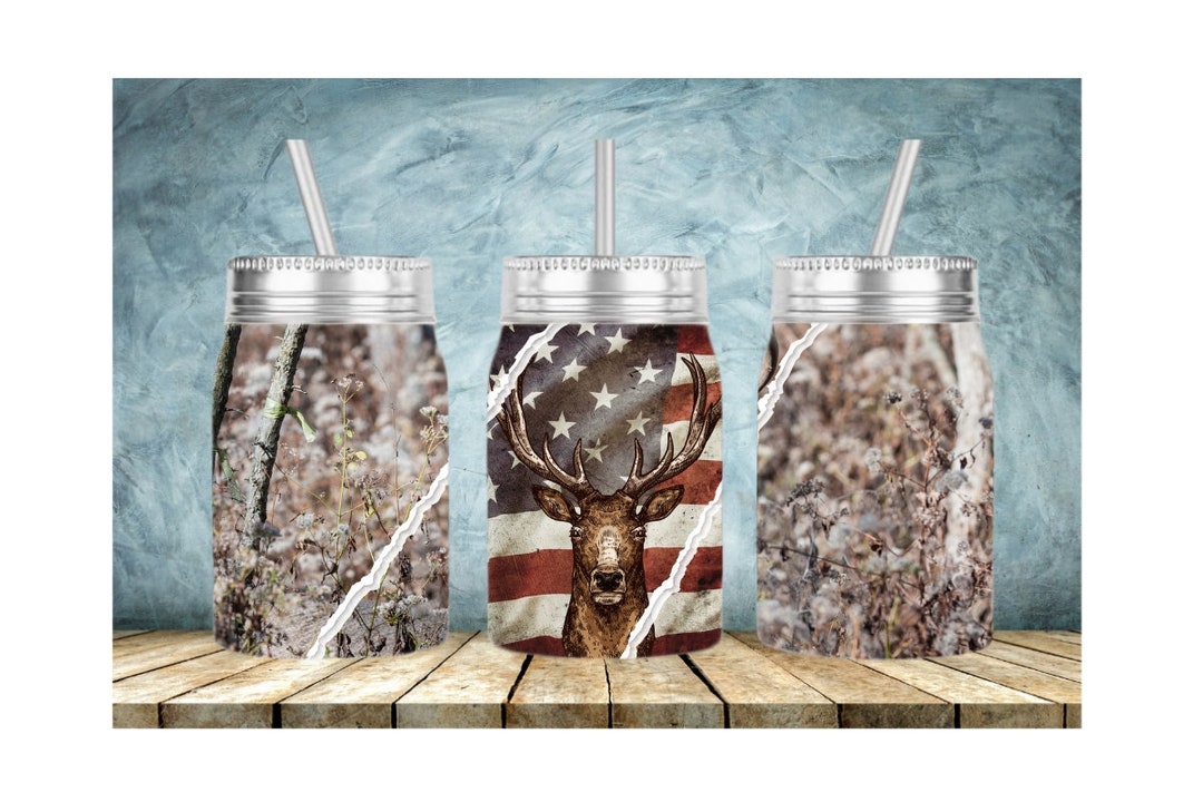 Camo Deer Hunting,17 Oz Mason Jar Tumbler,sublimation Design Template ...