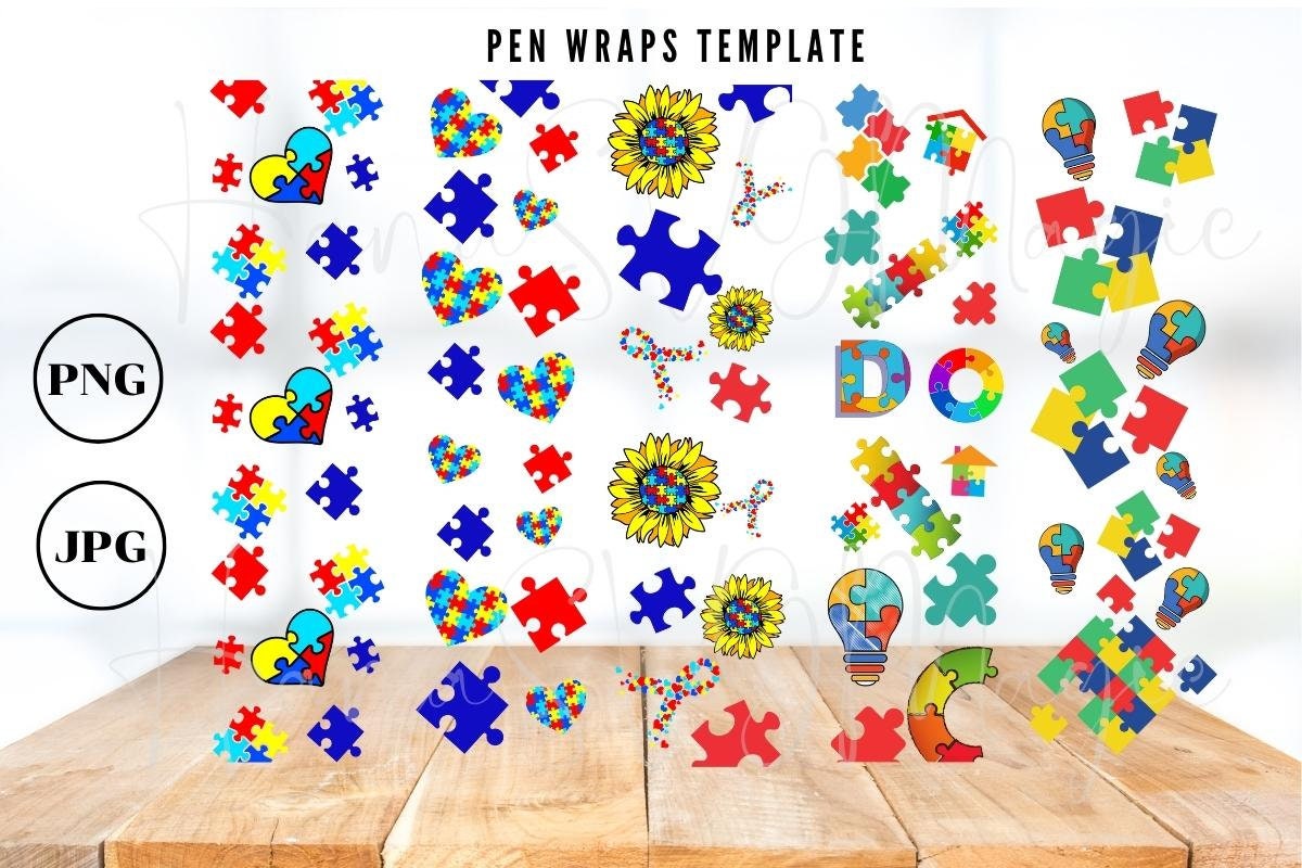 Autism Puzzle Piece Rainbow Pen Wrap,autism Pen Wrap,animal Pen Wrap ...