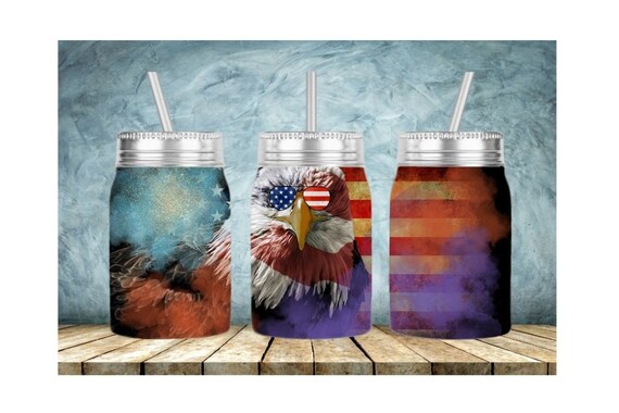 Eagle American Flag17 Oz Mason Jar Tumblersublimation Design - Etsy
