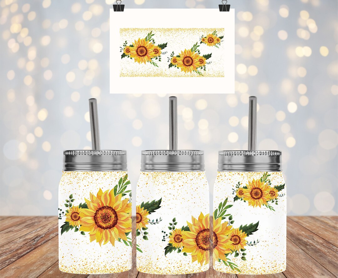 Sunflowers 17 Oz Mason Jar Tumbler Sublimation Design Template ,design ...