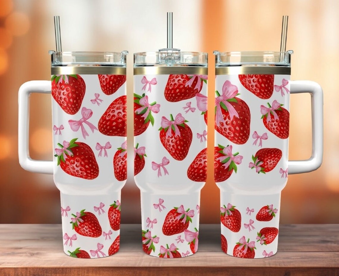 Strawberries and Bows 40oz Tumbler,strawberry Sublimation Design ...