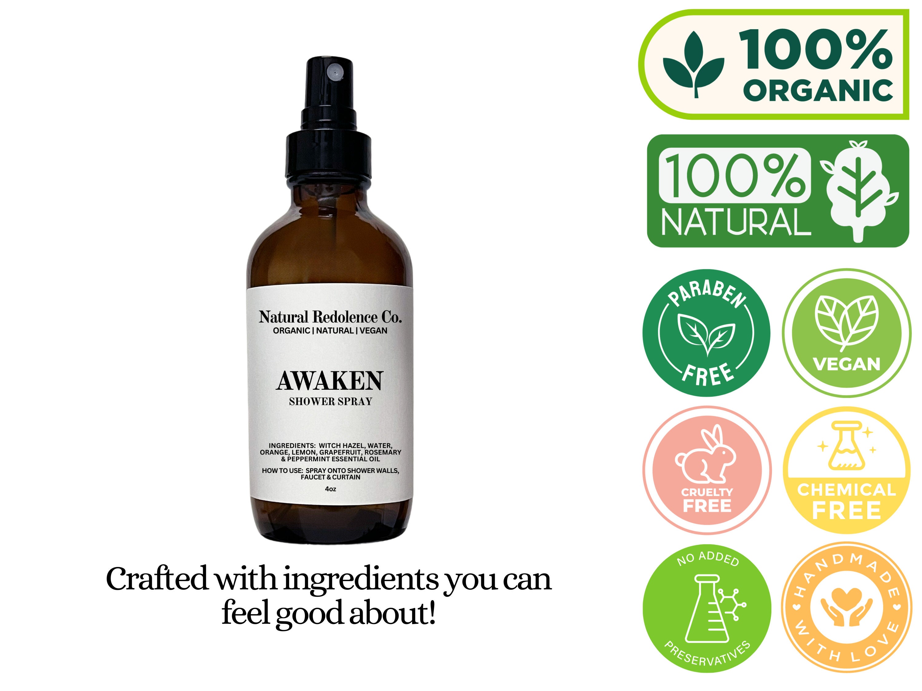 Natural Shower Spray, Awaken Scent, Organic Shower Mist, Essential Oil ...