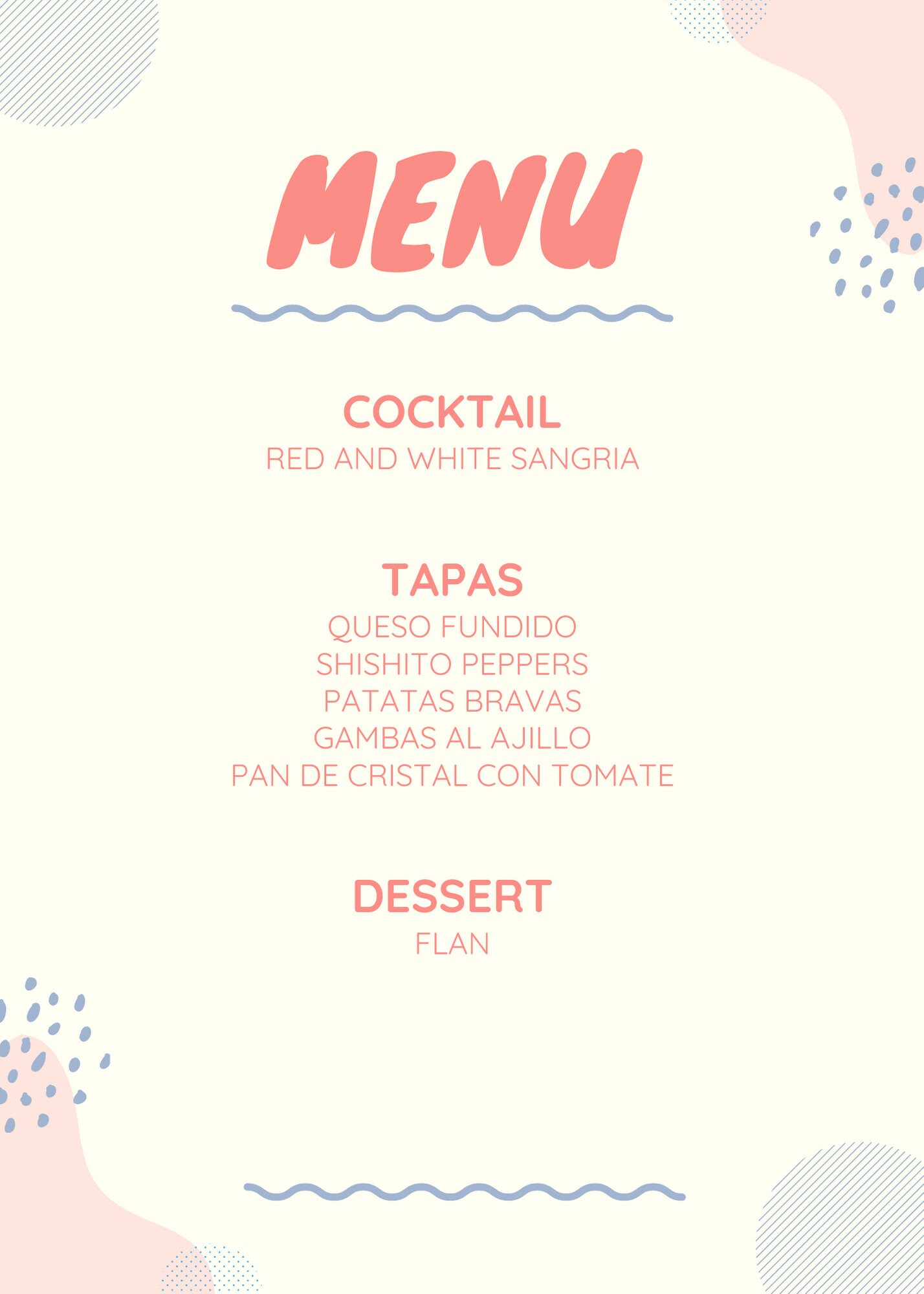 Spanish Tapas & Sangria Dinner Party Kit Menu Place Cards Printable ...