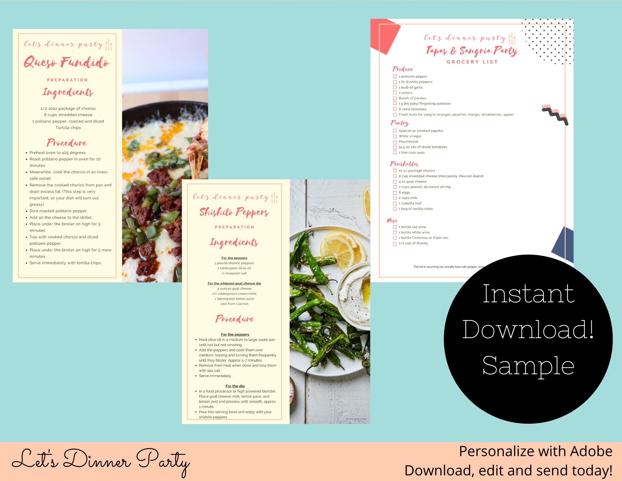 Spanish Tapas & Sangria Dinner Party Kit Menu Place Cards Printable ...