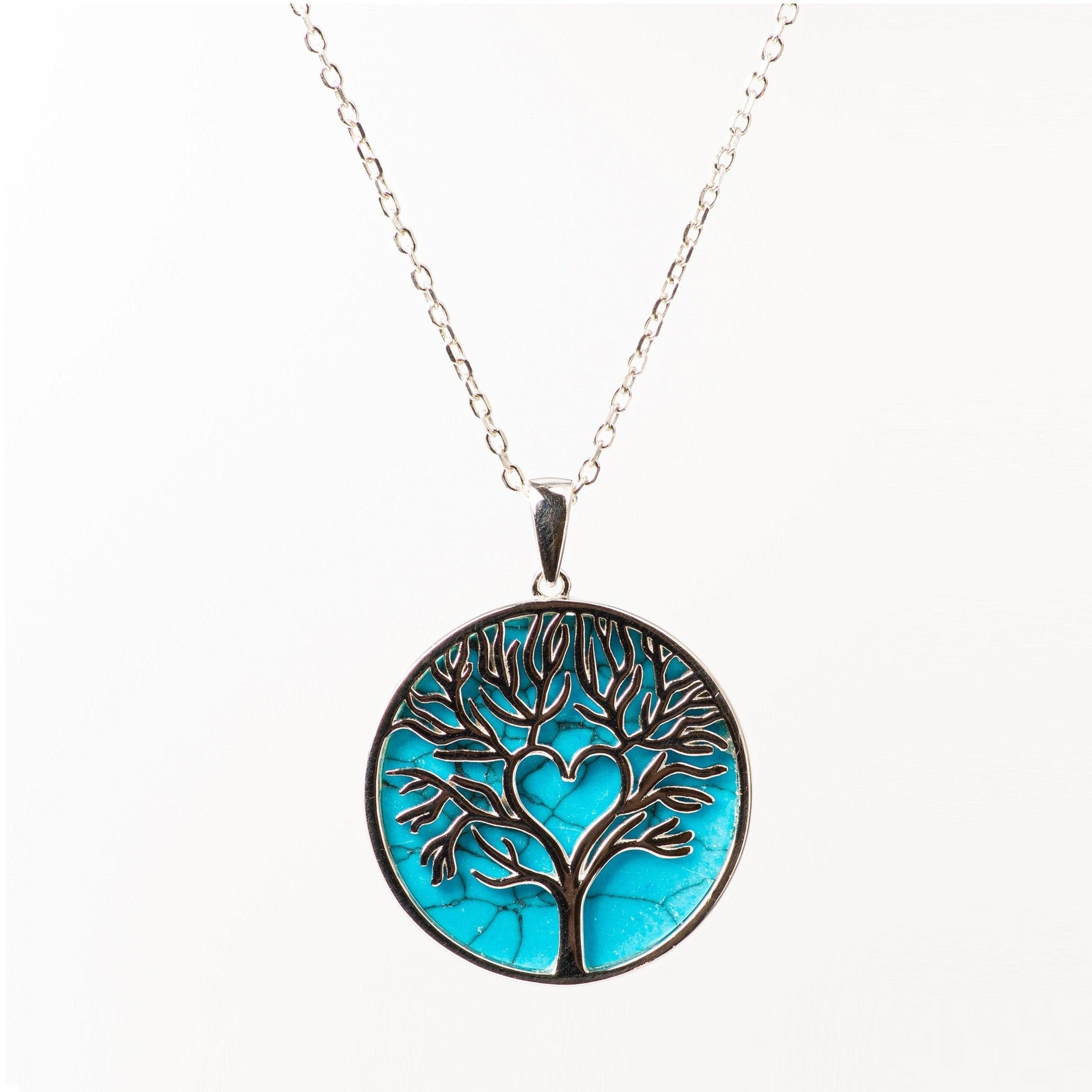 Pendant Necklace Silver and Turquoise Tree of Life with | Etsy