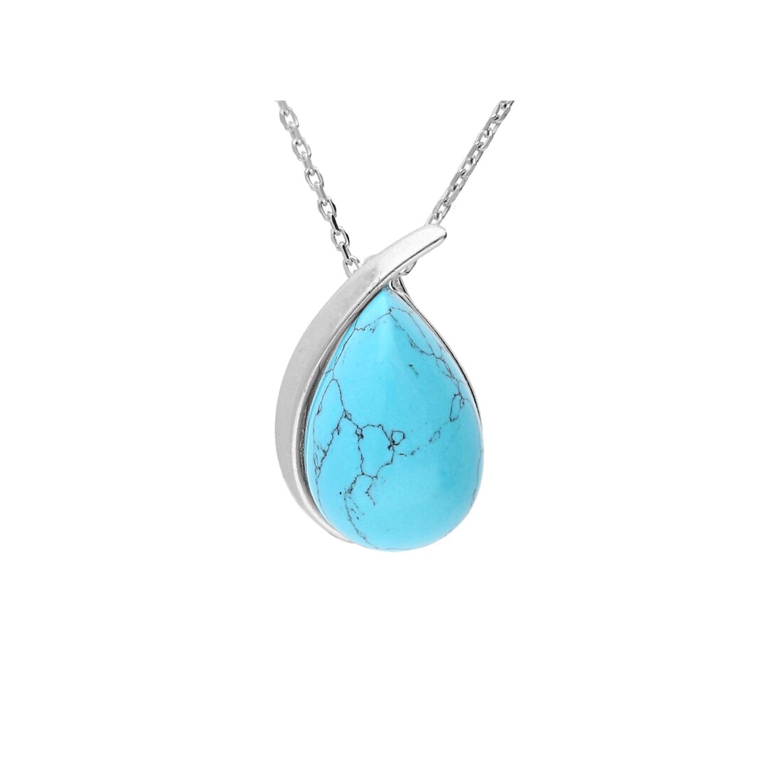 Pendant Necklace Silver and Turquoise Raindrop - Etsy