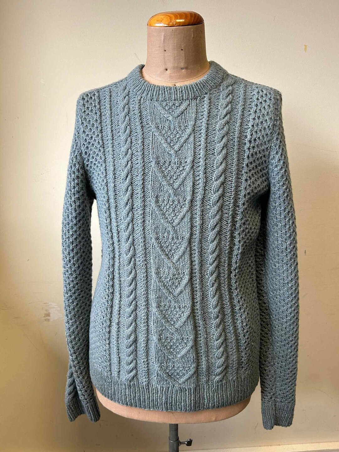 Wool Sweater Handknit Classic Crew Neck Jumper Cable Knit Wool Sweater ...