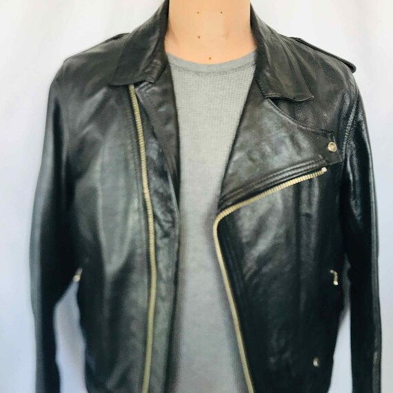 Brando Leather Jacket Vintage 80s Black Bikers Jacket… - Gem