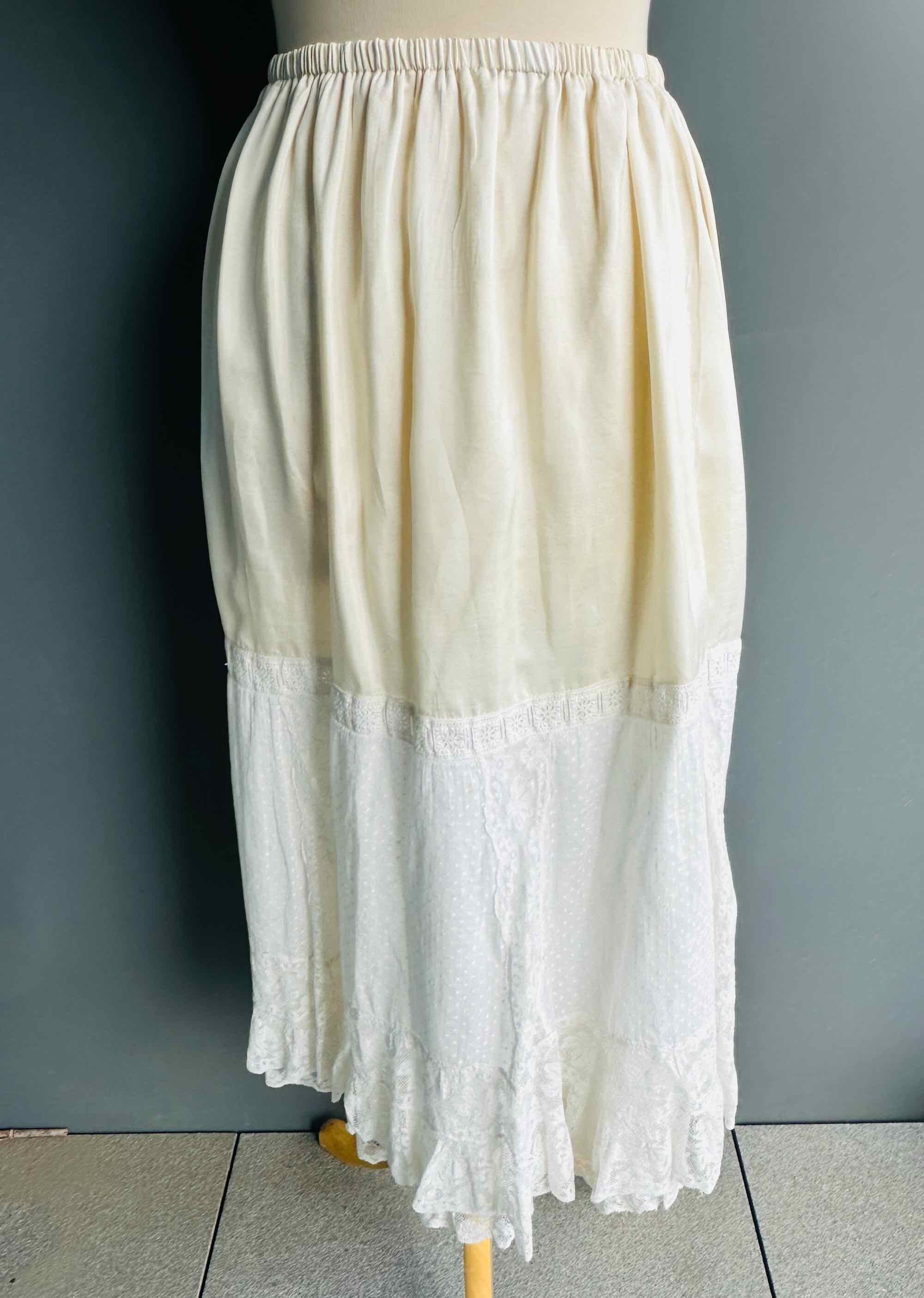 Cream Lace Maxi Skirt W 26 Layered Lace Skirt Elastic Waist Underskirt ...