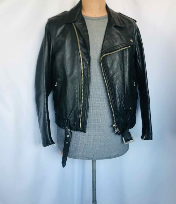 Brando Leather Jacket Vintage 80s Black Bikers Jacket… - Gem
