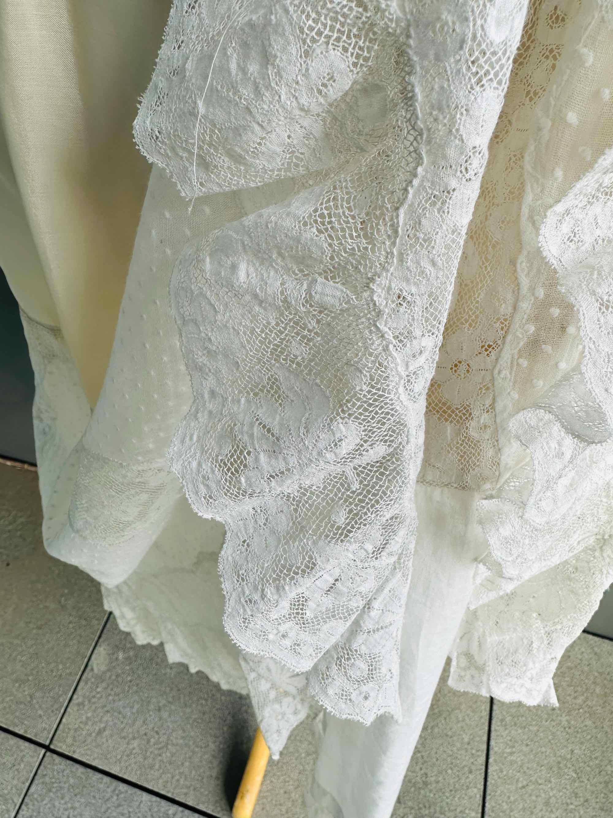 Cream Lace Maxi Skirt W 26 Layered Lace Skirt Elastic Waist Underskirt ...