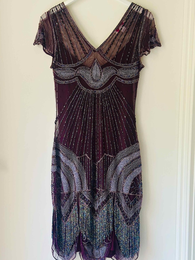 20s Gatsby Lady Fringe Flapper Dress Beatrice Colour Plum Size M 20s ...