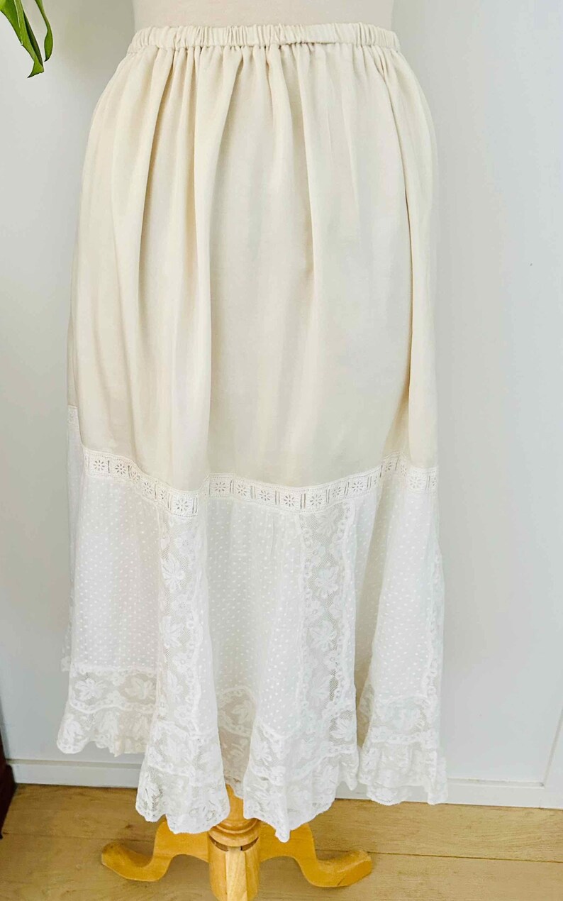 Cream Lace Maxi Skirt W 26 Layered Lace Skirt Elastic Waist Underskirt ...