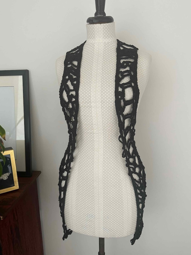 1970s Hand Crochet Black Sleeveless Vest Longline Crochet Vest - Etsy