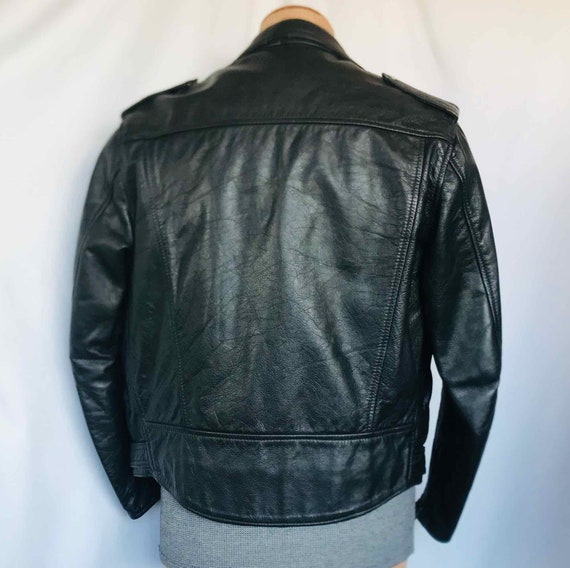 Vintage 80s Brando Leather Biker Jacket, Black Cowhid… - Gem