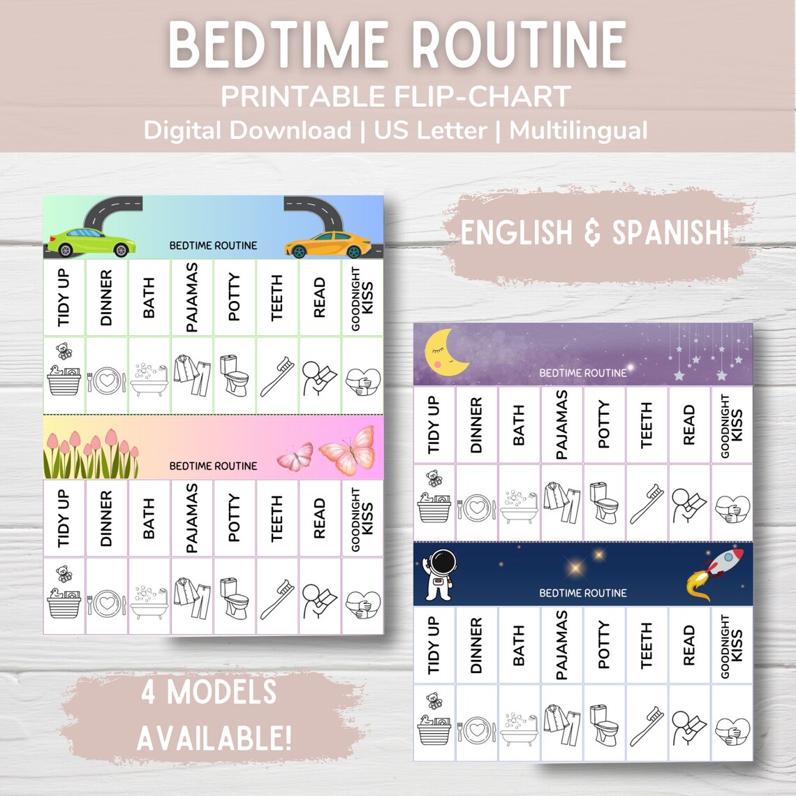 Bedtime Routine Chart | Visual Schedule | English and Spanish | Toddler ...