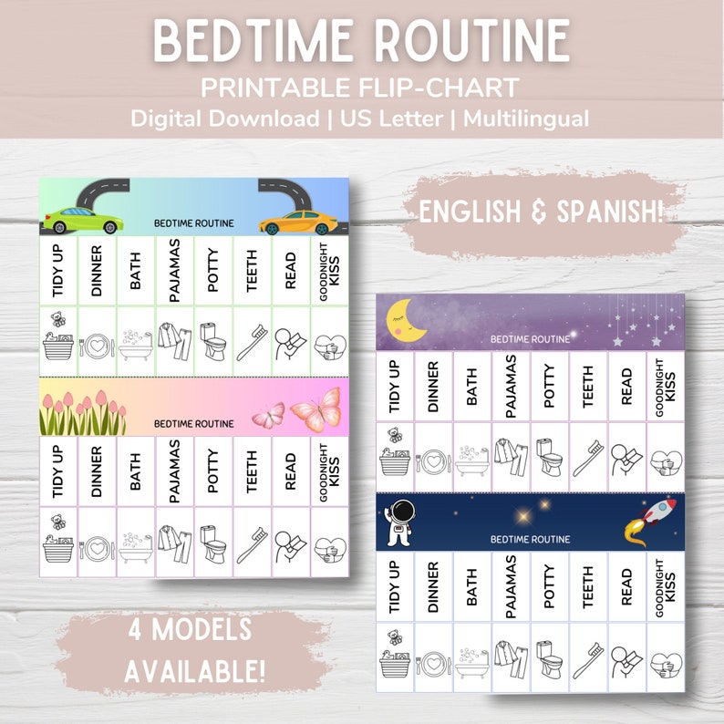 Bedtime Routine Chart | Visual Schedule | English and Spanish | Toddler ...