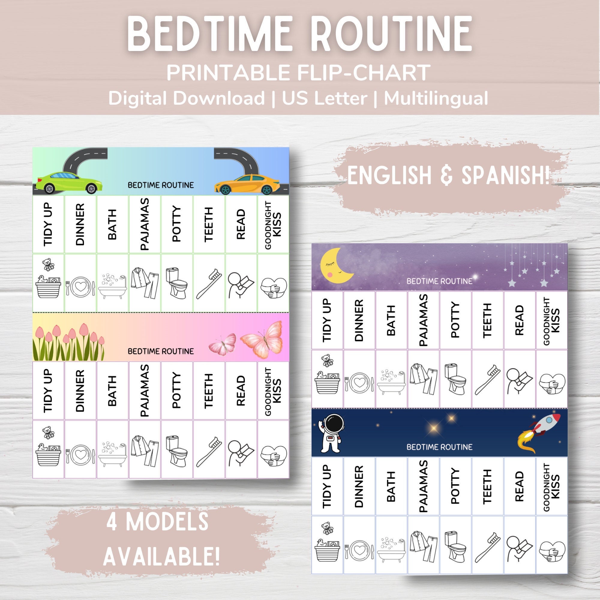 Bedtime Routine Chart | Visual Schedule | English and Spanish | Toddler ...