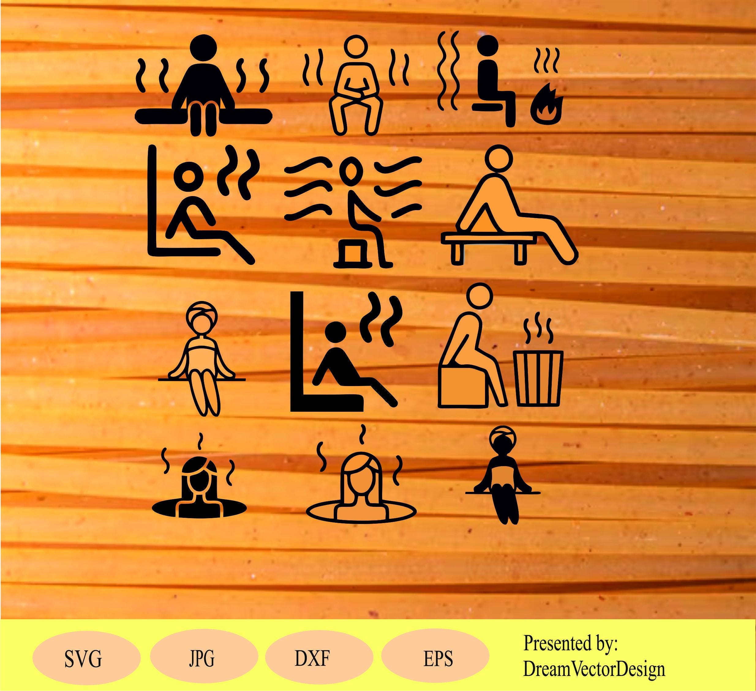 Sauna Sitting, Sauna Sign SVG, Man Sitting in Sauna SVG, Woman Sitting ...
