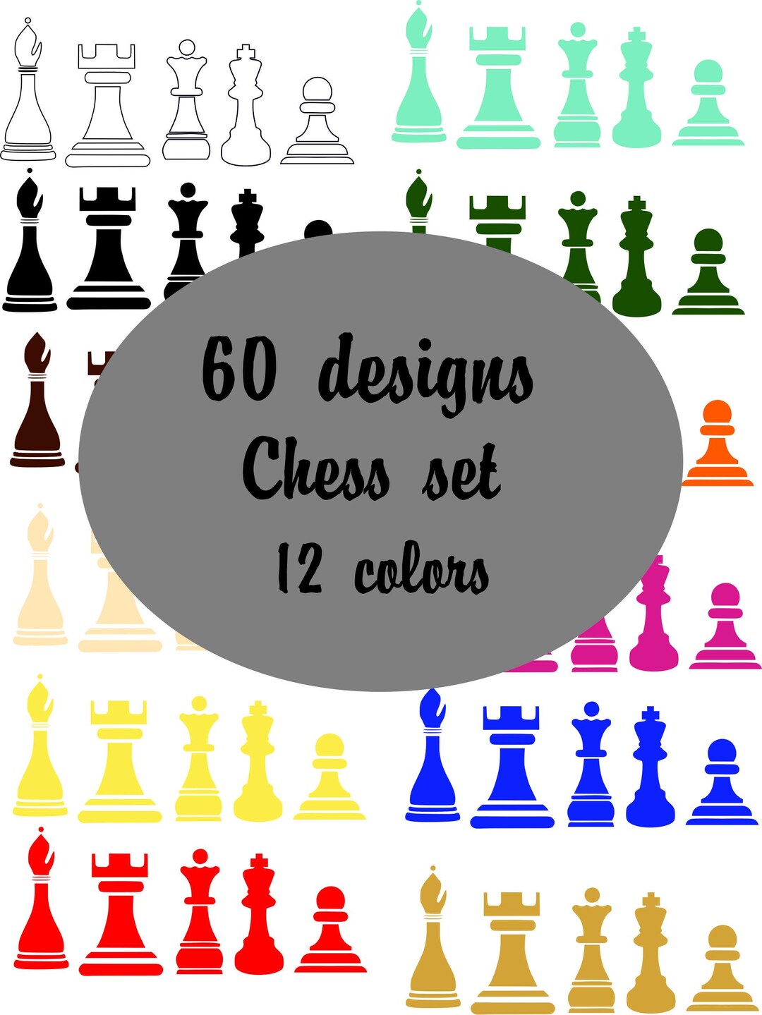 Colorful Chess Set SVG Bundle: 60 Designs, 12 Colors (digital Download ...