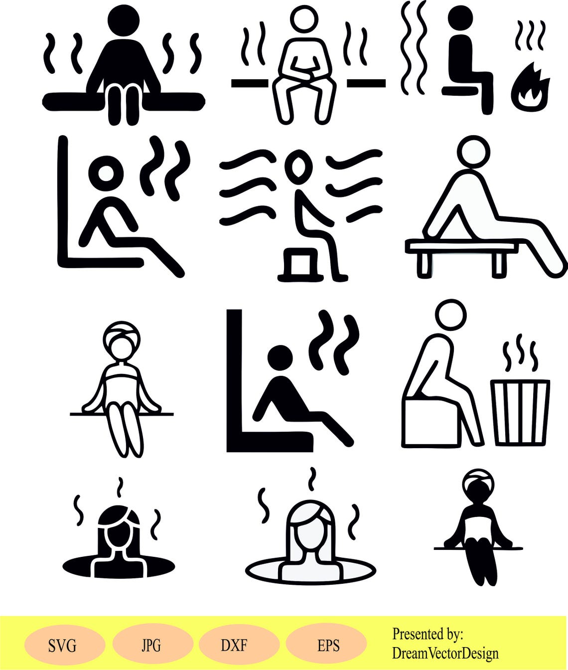 Sauna Sitting, Sauna Sign SVG, Man Sitting in Sauna SVG, Woman Sitting ...