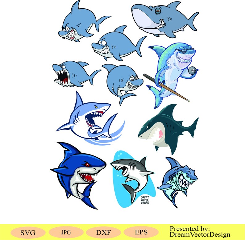 Shark Svg Bundle, Shark Silhouettes Svg, Hammerhead Shark Svg, White ...