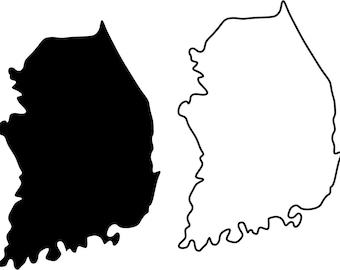 Map of South Korea, Korean Map, Black and White Detailed Solid Outline ...