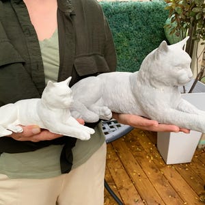 Cat Sculpture Life Size 15'' and 8.75'' Medium Size Hand-cast Gypsum ...