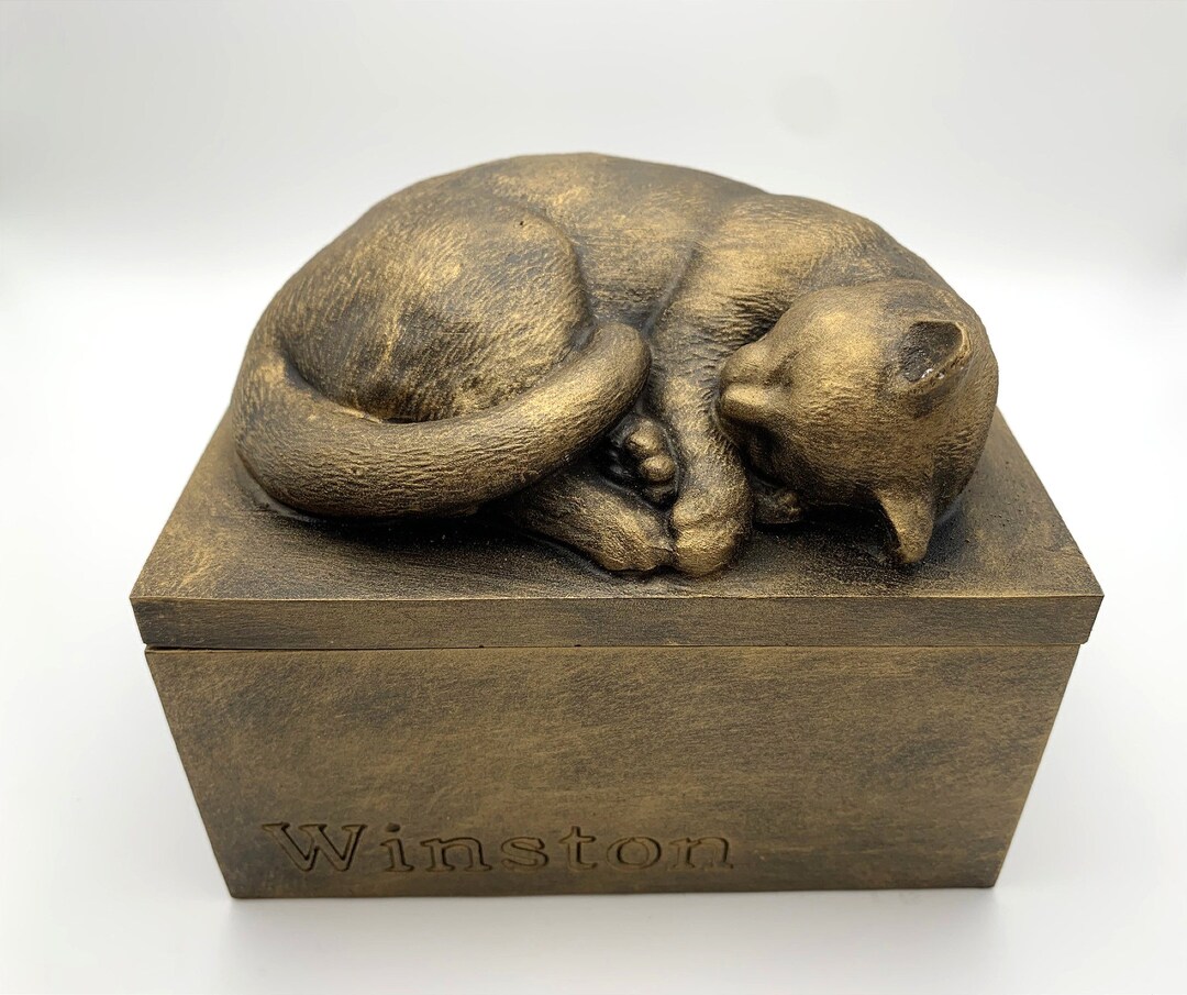 Custom Cat Urn With Sleeping Cat Figurine Cover Brass Finish - Etsy