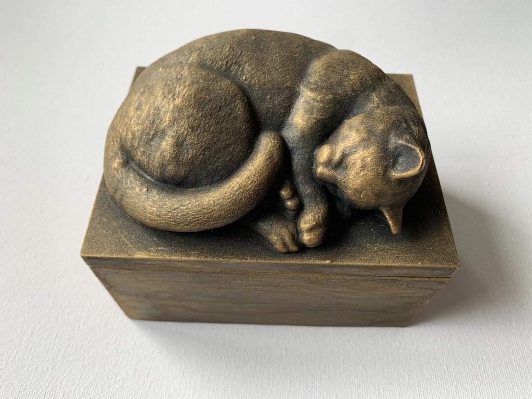 Custom Cat Urn With Sleeping Cat Figurine Cover Brass Finish - Etsy