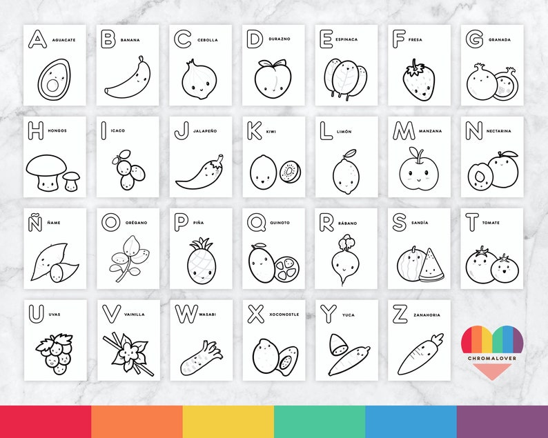 SPANISH * Printable Alphabet Coloring Pages / Frutas Y Verduras ...