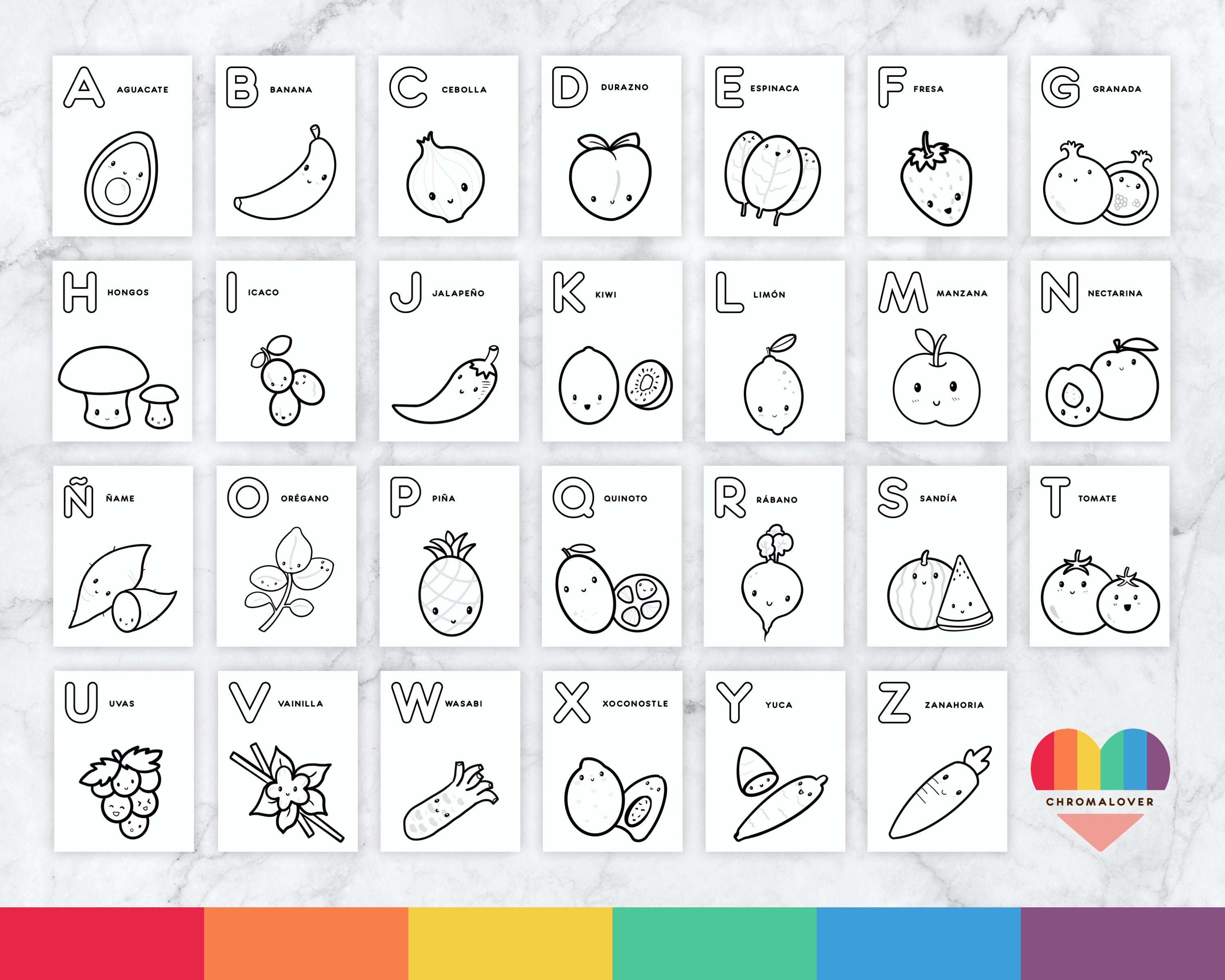 SPANISH * Printable Alphabet Coloring Pages / Frutas Y Verduras ...