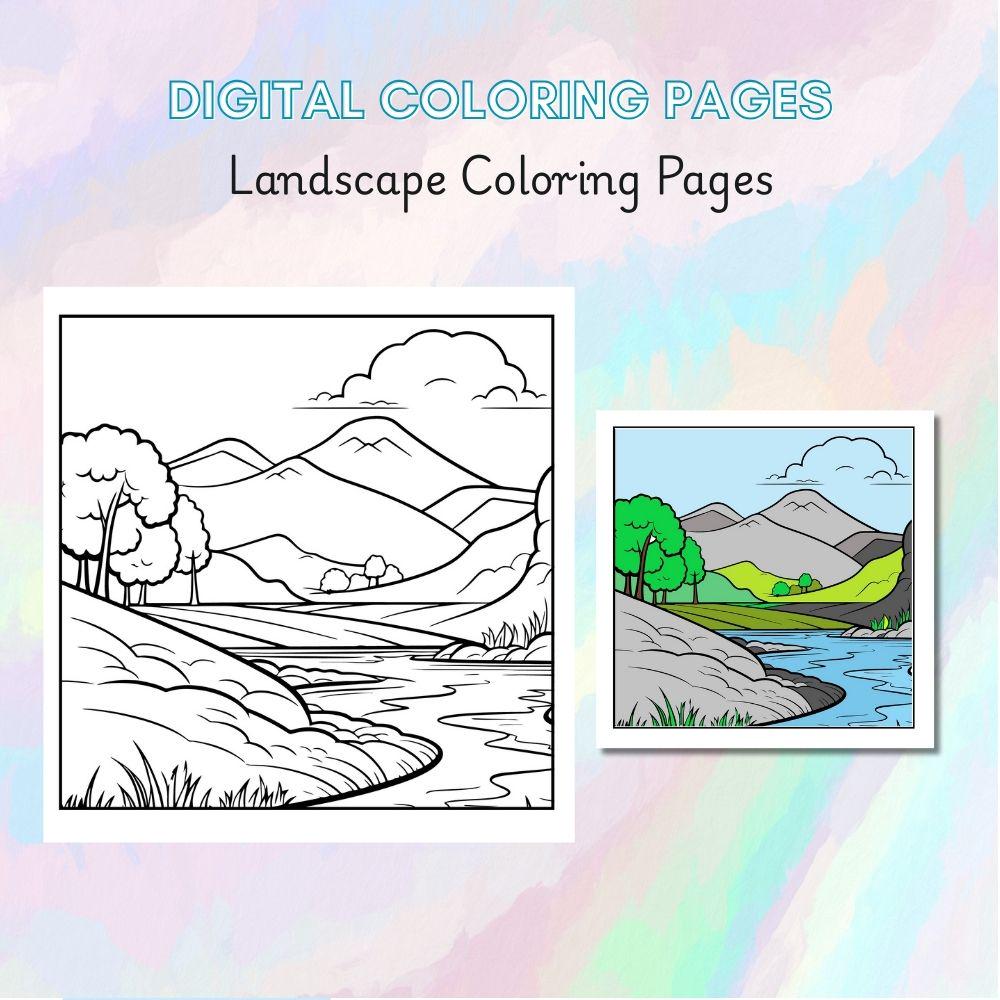 Landscape, Trees & Waterfalls Coloring Pages for Adults – Printable ...
