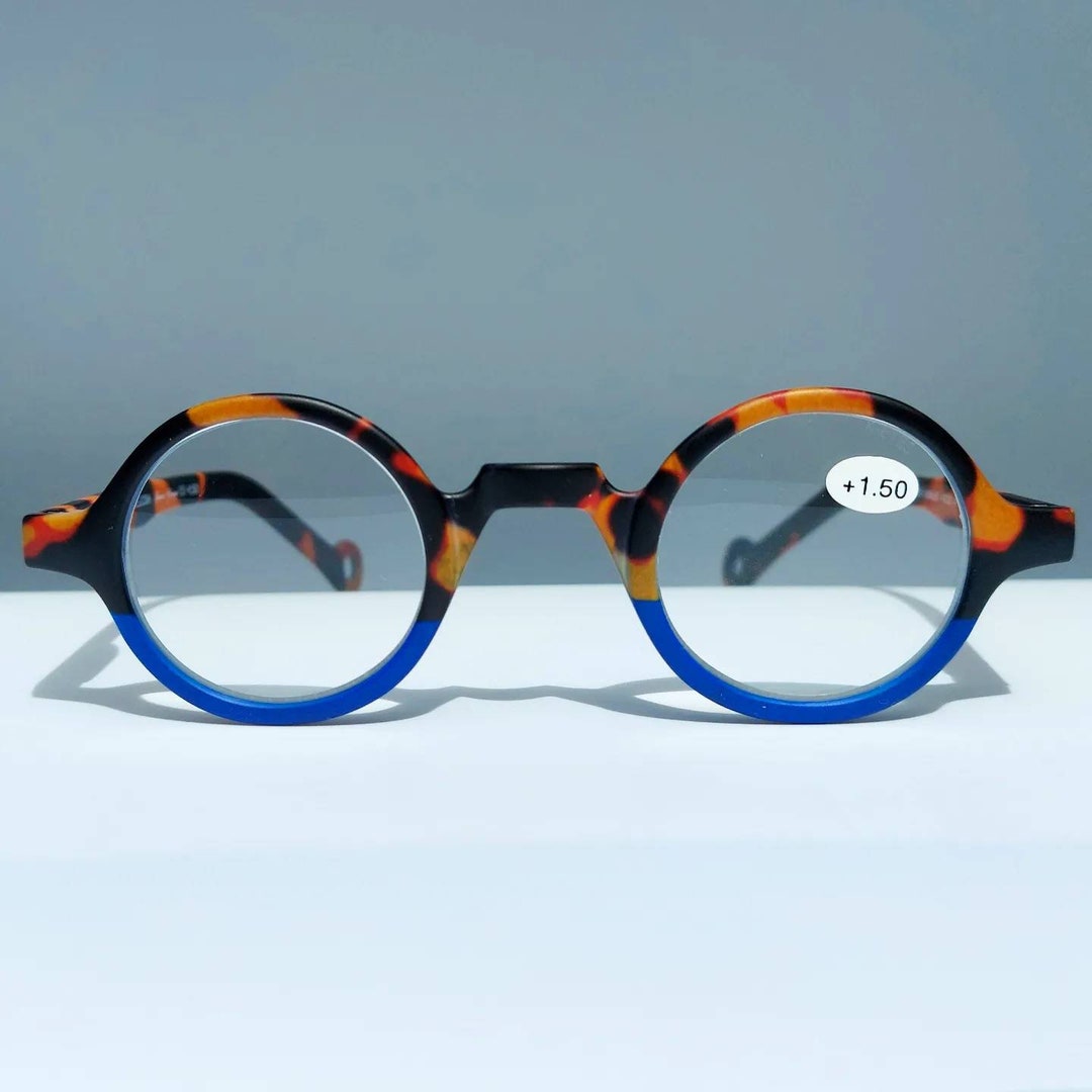 New Round Reading Glasses, Color Blocking, Matt Tortoise Brown and Blue ...