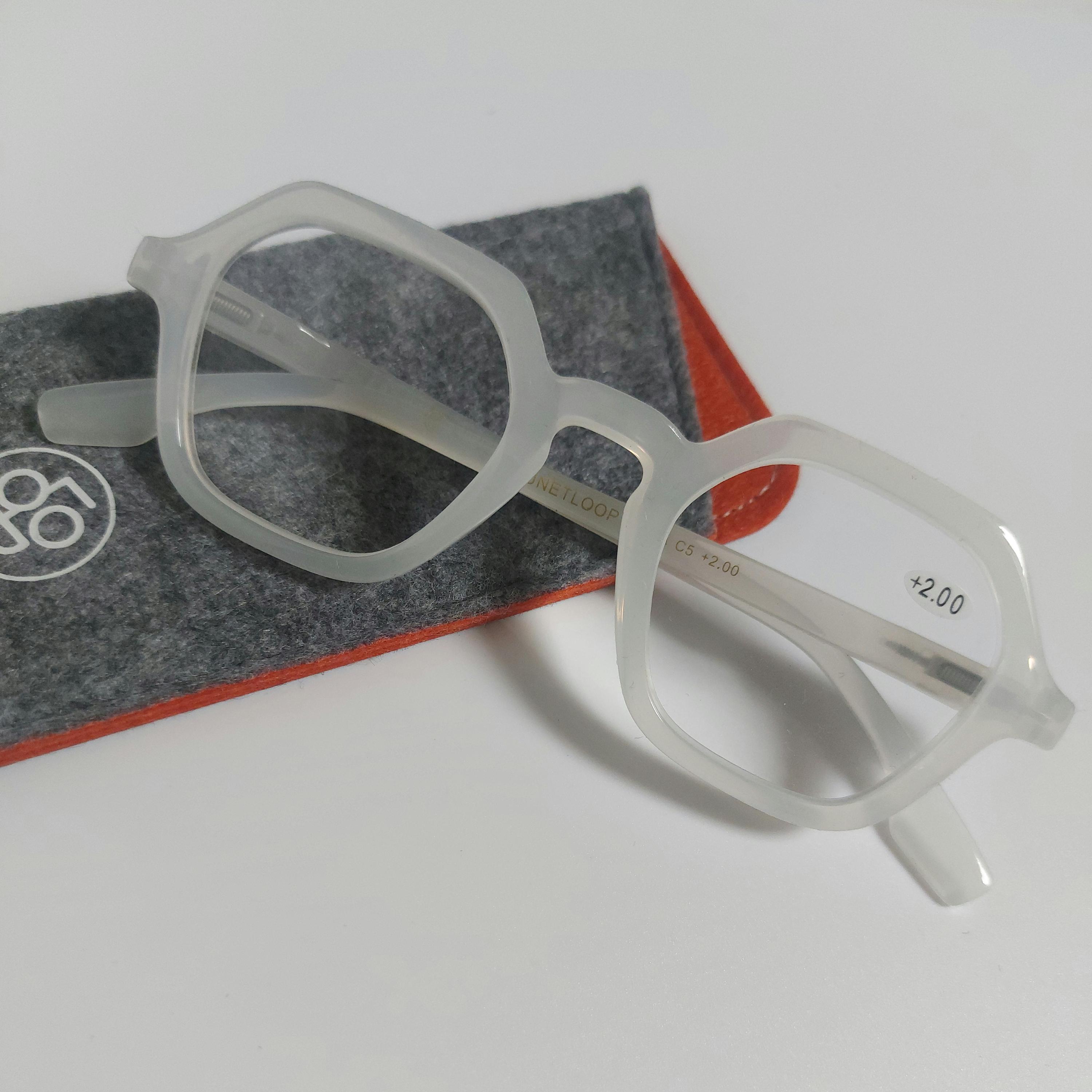 White Transparent Reading Glasses, Hexagonal Model, Stylish ...