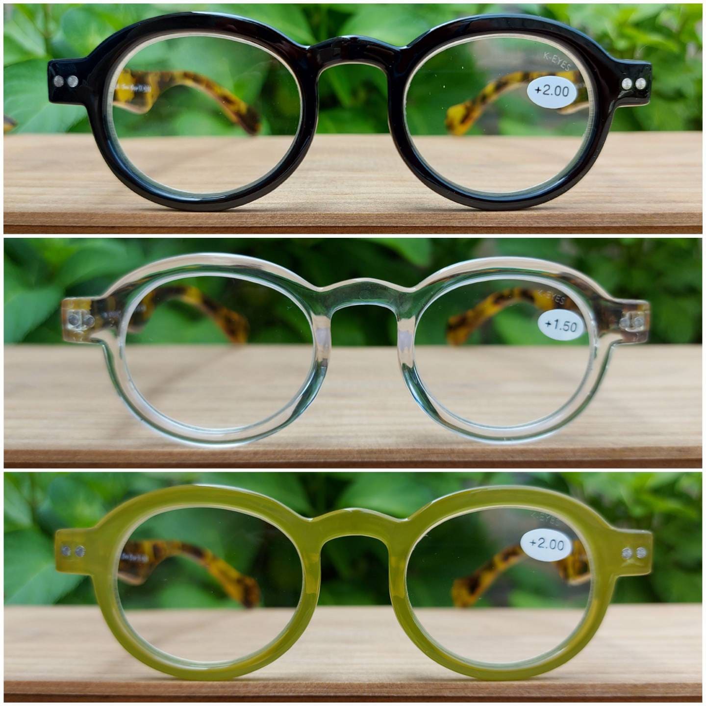 Round reading glasses available in 3 colours black green | Etsy