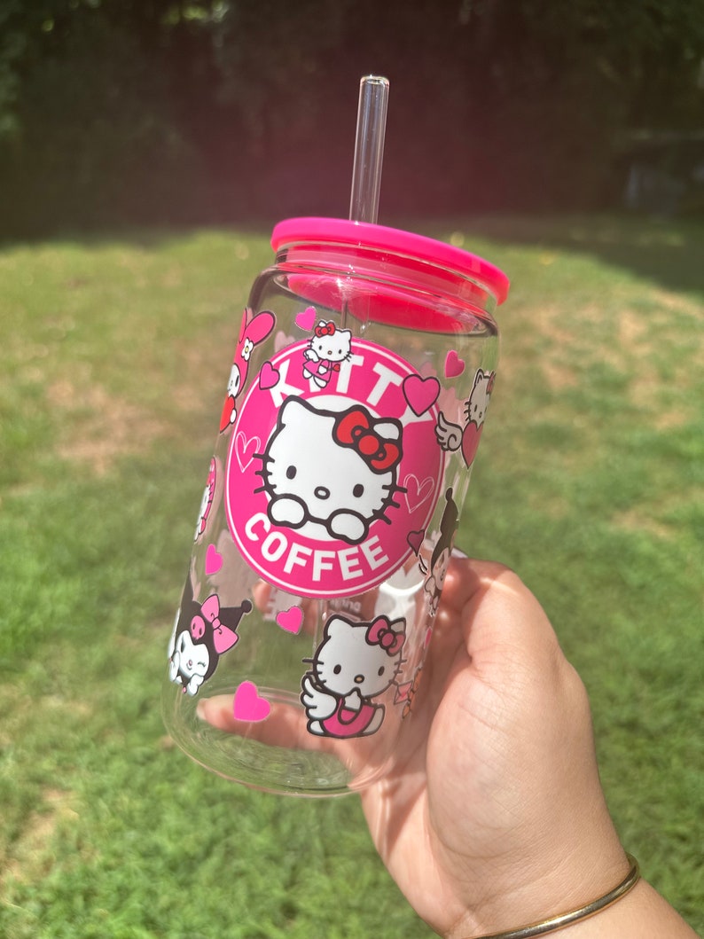 Pink Hello Kitty Starbucks Inspired 16oz Glass Cup - Etsy