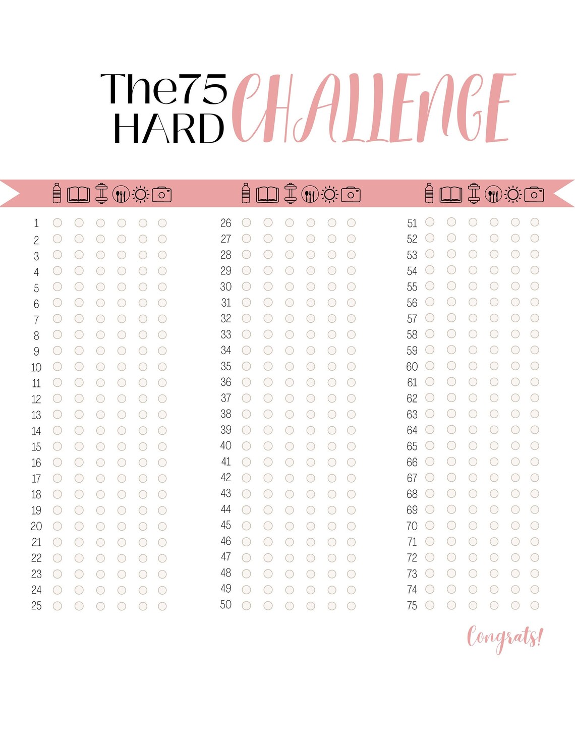 75 Hard Challenge Printable, Digital Prouct - Etsy Canada