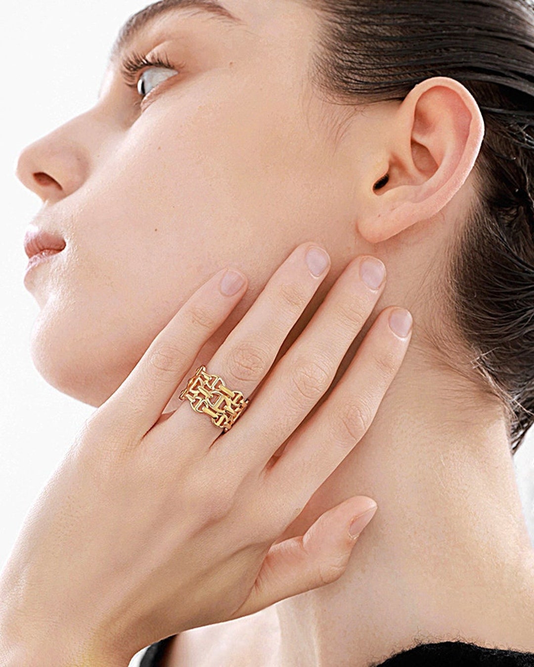 18K Gold 3-row Chunky Band Ringmariner Anchor Chain Ring for - Etsy