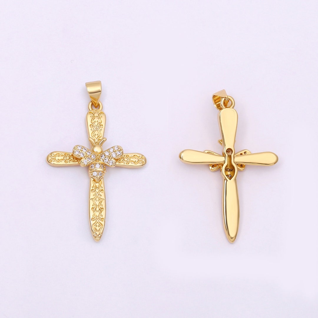 2Pcs 18k Gold Plaquéd Cross Charm Tiny Bee Cross Charms - Etsy France