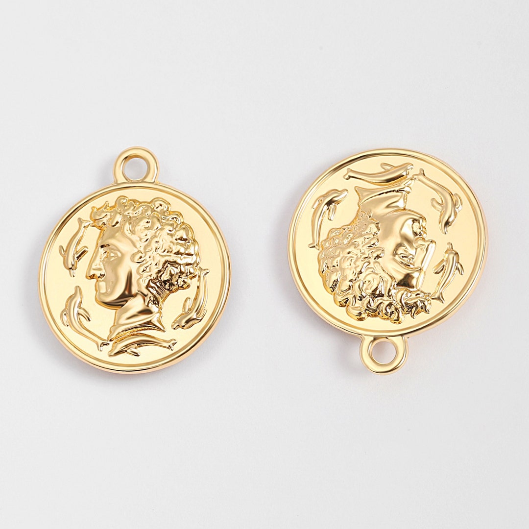 7pcs 18K Gold Plated Disc Coin Pendant, Vintage Roman Gold Dolphin/head ...