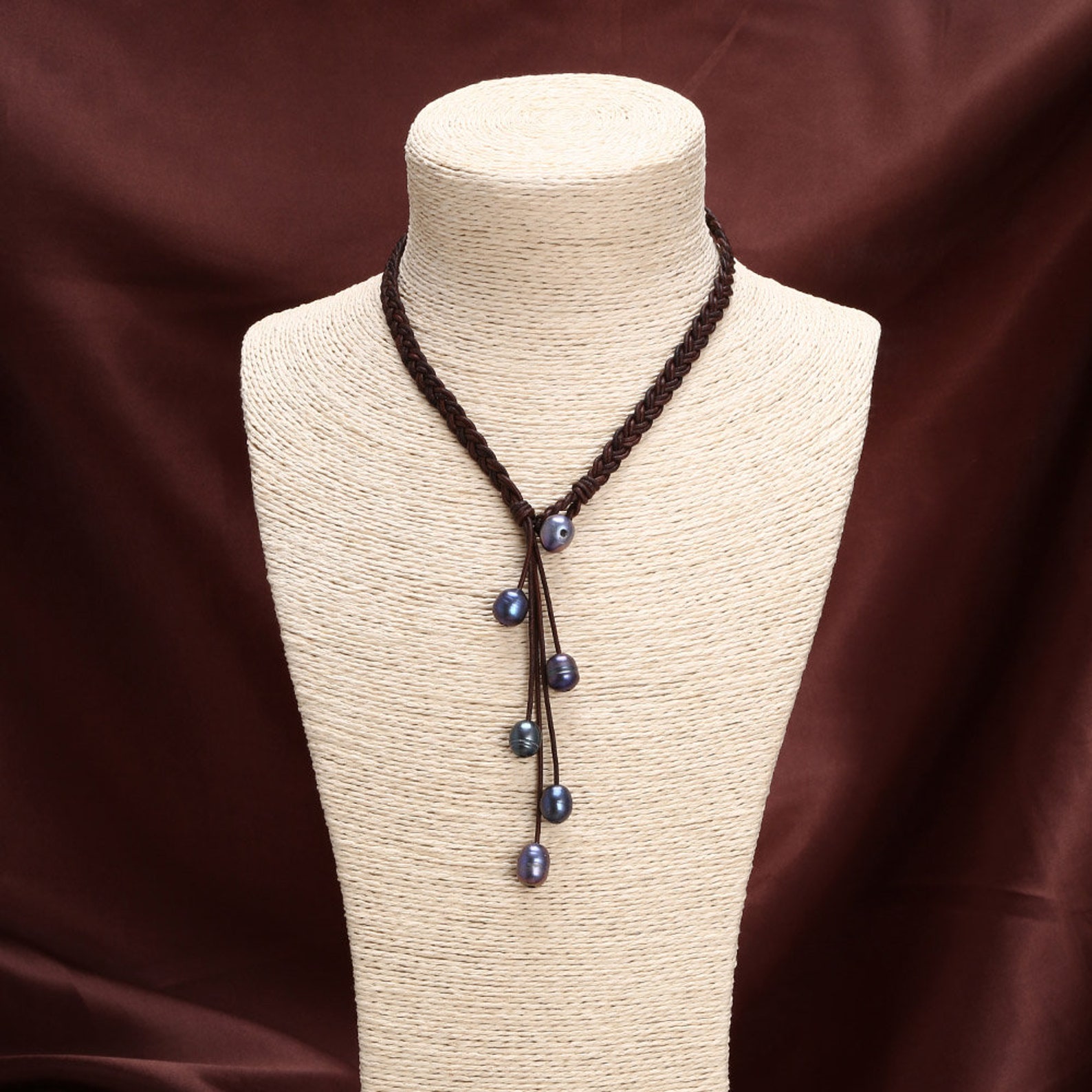 Leather Rope Pearl Necklace Hand-Knotted Pearl Necklace | Etsy