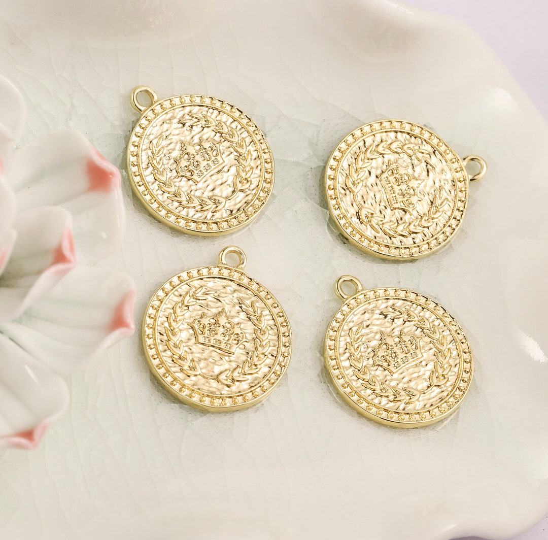 4pcs 18K Gold-plated Round Disc Crown Pendant Shiny - Etsy