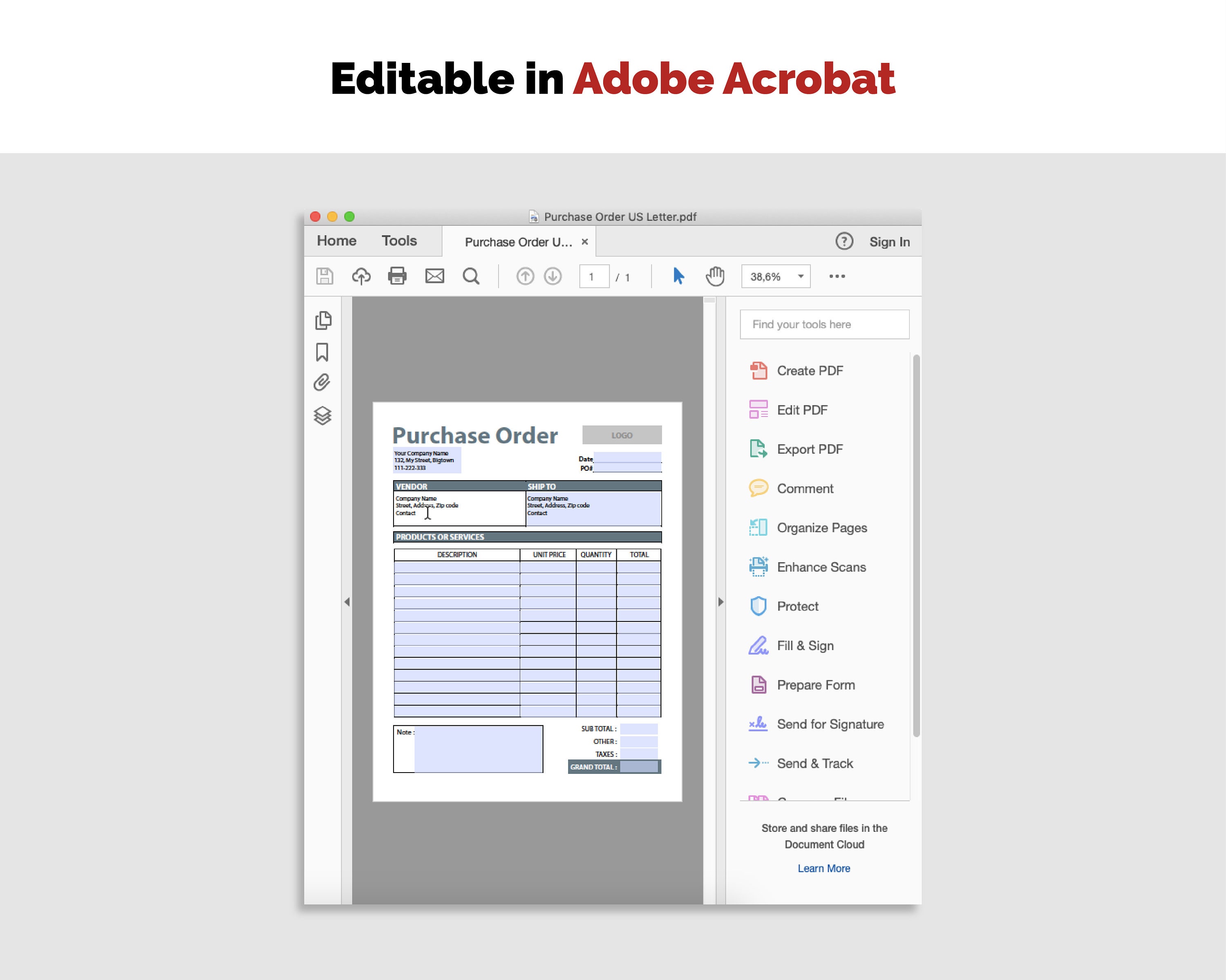 Editable Purchase Order Template, Receipt Template, Order Form ...